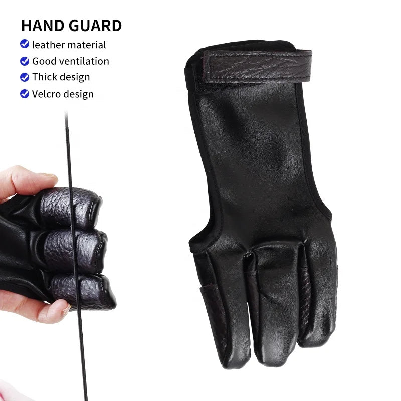SPG Leather 3-Finger Hand Guard – Adjustable Archery Glove (Black ...